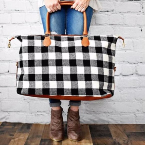 Bags | Buffalo Check Tote Weekender Bag Purse | Poshmark